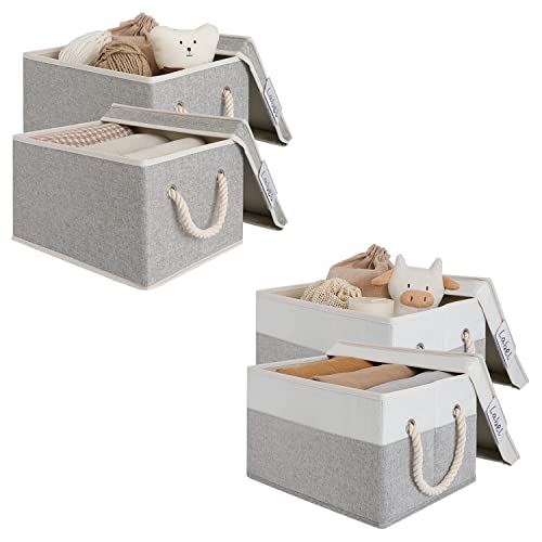 LoforHoney Home Bundle- Storage Bins with Lids, Large, Light Gray & Beige and Gray, 2-Pack