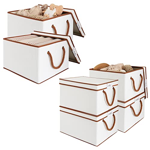 LoforHoney Home Bundle- Storage Bins with Lids, Beige, XLarge, 2-Pack & 4-Pack