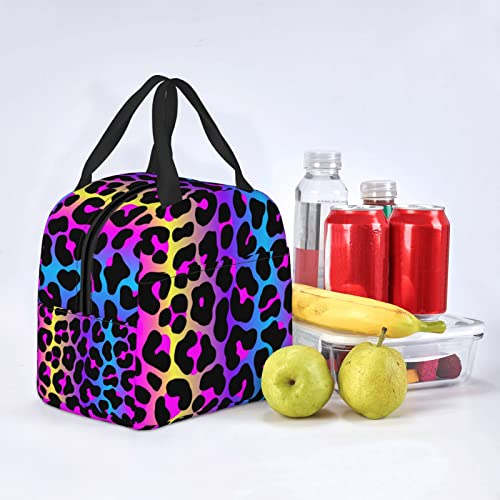 Echoserein Leopard Neon Animal Print Lunch Bag Insulated Lunch Box Reusable Lunchbox Waterproof Portable Lunch Tote For Women Men Girls Boys