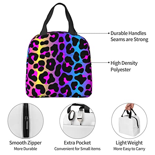 Echoserein Leopard Neon Animal Print Lunch Bag Insulated Lunch Box Reusable Lunchbox Waterproof Portable Lunch Tote For Women Men Girls Boys