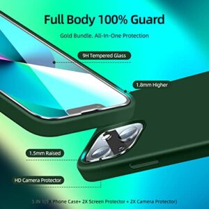 Dssairo [5 in 1 for iPhone 13 Mini Case, with 2 Pack Screen Protector + 2 Pack Camera Lens Protector, Liquid Silicone Ultra Slim Shockproof Protective Phone Case 5.4 inch (Alpine Green)……