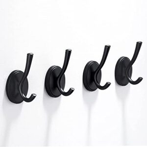 valdivia black bath towel hooks, heavy duty adhesive hooks, coat robe clothes hook wall hook for bathroom kitchen hotel, closet door hooks wall mounted - 4 packs