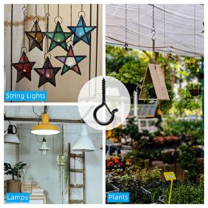 Screw Hooks for Hanging, 6 Packs Safety Buckle Design Q-Hanger for Outdoor String Lights, Outdoor Hooks for Hanging Plants Windproof Cup Hooks for Wind Chime and Baskets, Black