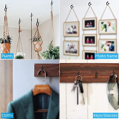 Screw Hooks for Hanging, 6 Packs Safety Buckle Design Q-Hanger for Outdoor String Lights, Outdoor Hooks for Hanging Plants Windproof Cup Hooks for Wind Chime and Baskets, Black