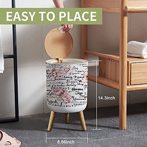 LGCZNWDFHTZ Small Trash Can with Lid for Bathroom Kitchen Office Diaper Handwriting Script Flowers Seamless Bedroom Garbage Trash Bin Dog Proof Waste Basket Cute Decorative