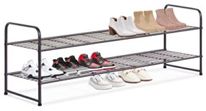 sleeping lamb 2 tier metal long shoe rack for closet, stackable wide shoe storage organizer 18-pairs low shoe shelf for entryway, bedroom, wire grid, bronze