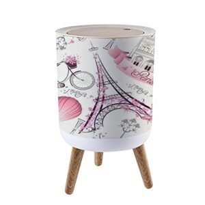 lgcznwdfhtz small trash can with lid for bathroom kitchen office diaper paris symbols seamless romantic travel paris bedroom garbage trash bin dog proof waste basket cute decorative, 8.66x14.3inch