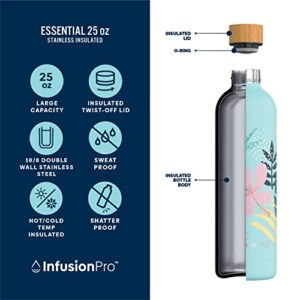 Infusion Pro Water Bottle Vacuum Insulated (25 oz) Stainless Steel : Standard Mouth : Cold or Hot for Hours, No Condensation : Cute, Pretty, Unique Gift Idea