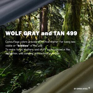 emma kites Wolf Gray 20D Ripstop Nylon Fabric Waterproof 1.2 oz Silnylon Silicone Coating Ultralight Tear Resistant for Tarp Tent Poncho Rainfly Pack Cover Stuff Gear Sack Pre-Cut 1 Yard (60"x36")