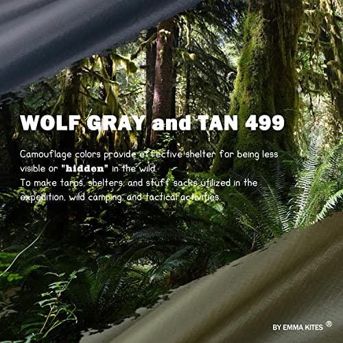 emma kites Wolf Gray 20D Ripstop Nylon Fabric Waterproof 1.2 oz Silnylon Silicone Coating Ultralight Tear Resistant for Tarp Tent Poncho Rainfly Pack Cover Stuff Gear Sack Pre-Cut 1 Yard (60"x36")