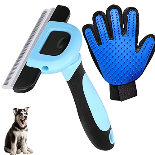 lanimal Deshedding Brush, Deshedding Tool for Dogs & Cats, Dog brush for shedding short haired dogs, dog brush for shedding with dog washing gloves.