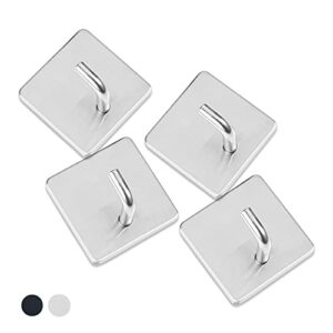 jiqgozban towel hooks for bathrooms 4 packs, self adhesive wall hangers heavy duty stainless steel hanging, door hanger hook suitable for bathroom, bedroom, kitchen, hotel & pool (brushed silver)