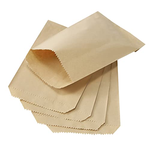 Tendwarm 100 Pcs 4x6 Inches Brown Kraft Paper treat Bags Flat favor bag for Party Wedding Small Gift bag