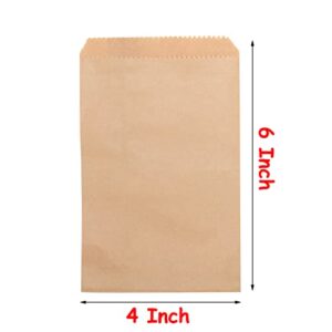 Tendwarm 100 Pcs 4x6 Inches Brown Kraft Paper treat Bags Flat favor bag for Party Wedding Small Gift bag