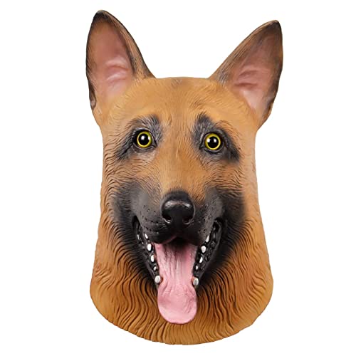 MAKEATREE German Shepherd Dog Head Mask, Funny Animal Rubber Latex Costume Props Decor for Adult Men Party Halloween Christmas Masquerade Cosplay