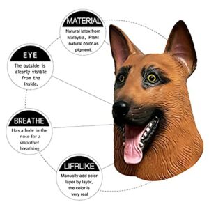 MAKEATREE German Shepherd Dog Head Mask, Funny Animal Rubber Latex Costume Props Decor for Adult Men Party Halloween Christmas Masquerade Cosplay