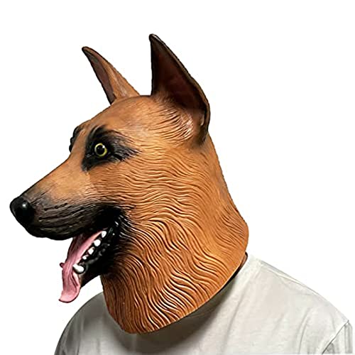 MAKEATREE German Shepherd Dog Head Mask, Funny Animal Rubber Latex Costume Props Decor for Adult Men Party Halloween Christmas Masquerade Cosplay