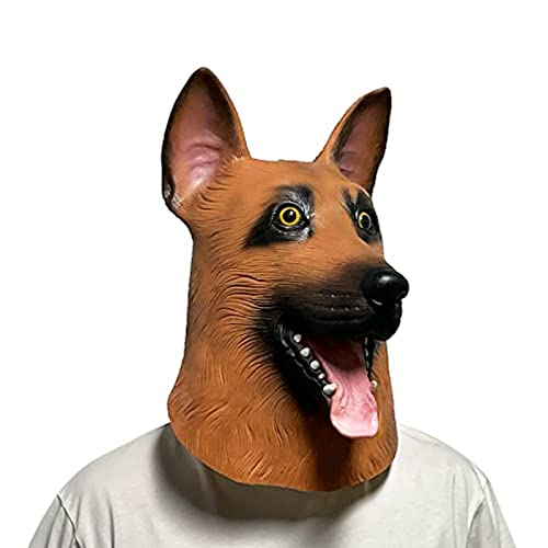 MAKEATREE German Shepherd Dog Head Mask, Funny Animal Rubber Latex Costume Props Decor for Adult Men Party Halloween Christmas Masquerade Cosplay