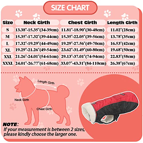 EMUST Winter Dog Jackets,Adjustable Dog Winter Clothes with Leash Ring,Reflective Small/Medium/Large Cold Weather Dog Coat, 6 Colors 6 Sizes (L, Red)