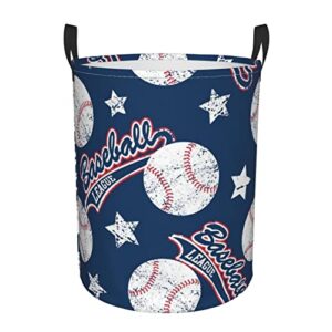 baseball laundry hamper collapsible laundry baskets with handles dirty foldable clothes basket easy carry laundry bag round storage basket for bedroom toy blue