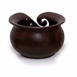 mindfulknits Premium Mango Wood Yarn Bowl with Holes - Knitting and Crochet Supplies for Relaxation & Stress Relief