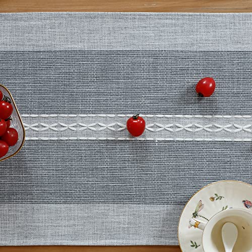 Farmhouse Braided Striped Table Runner Rustic Embroidery Coffee Table Runners for Decorations Weddings Holiday Grey 13x36inch