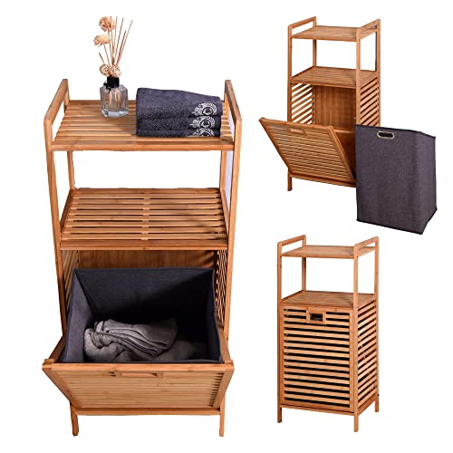 Lestar Bathroom Hamper Laundry Basket Bamboo Storage Organizer (Type 3-w/2 tier Shelf)