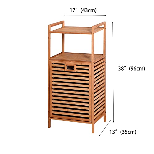 Lestar Bathroom Hamper Laundry Basket Bamboo Storage Organizer (Type 3-w/2 tier Shelf)