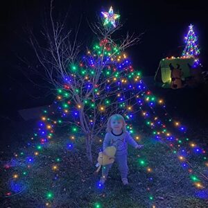 Dazzle Bright Christmas Tree Lights with Star Topper, 300 LED Waterfall Tree Lights with Remote & 11 Modes, 6.6FT X 12 Lines Christmas Lights for Outdoor Yard Xmas Tree (Warm White & Multi-Colored)