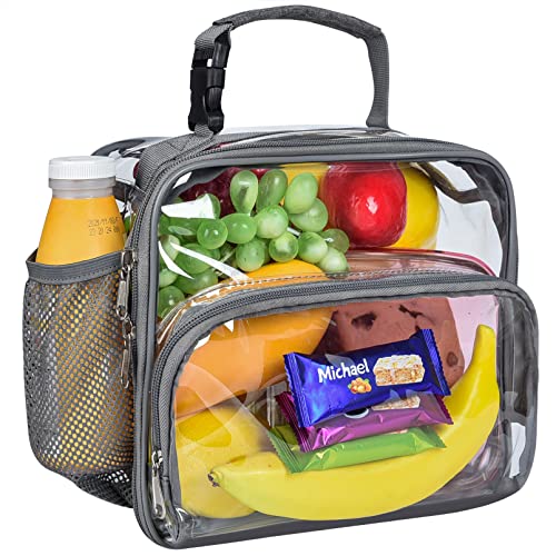 UEASE Small Clear Lunch Bag 8-Can/See Through Lunch Box for Kids with Detachable Hand Strap/Reusable Clear Lunch Bags for Work, Office,School Picnic,Beach（Grey