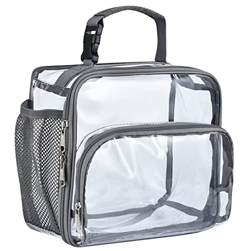 UEASE Small Clear Lunch Bag 8-Can/See Through Lunch Box for Kids with Detachable Hand Strap/Reusable Clear Lunch Bags for Work, Office,School Picnic,Beach（Grey