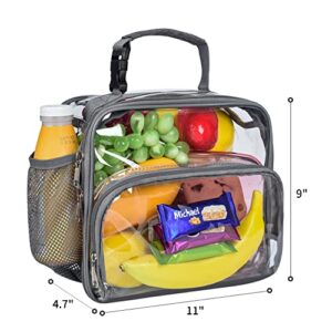 UEASE Small Clear Lunch Bag 8-Can/See Through Lunch Box for Kids with Detachable Hand Strap/Reusable Clear Lunch Bags for Work, Office,School Picnic,Beach（Grey