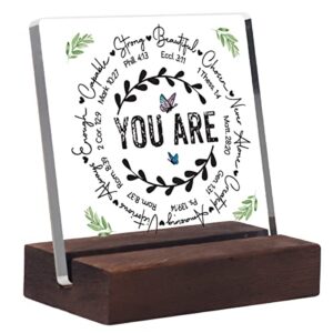 christian encouragement gifts for best friend women, inspirational gifts for daughter bestie, you are beautiful, acrylic desk sign keepsake with wood stand for home office