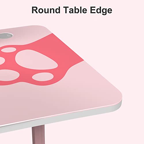 DoubleWin Pink Gaming Desk, 47 inch Gaming Table I Shaped Gaming Computer Desk for Girls, Home Office PC Computer Table Gaming Desk Pink with Cup Holder Headphone Hook and Gaming Handle Rack