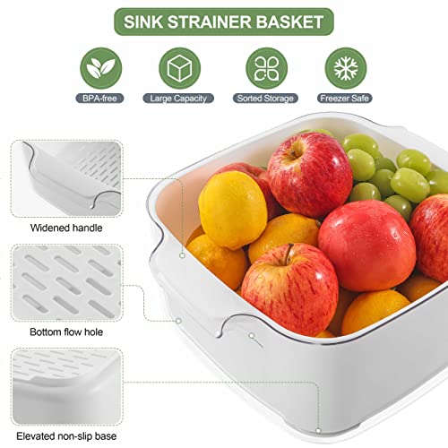 HNNJCK 8.2 Quart Kitchen Colanders Bowl Set, Fruit Vegetable Washing Basket, 2 in 1 Food Fruit Strainers, Large Plastic Double Layered Strainer Basket for Pasta, Spaghetti, Berry, Salads, BPA Free