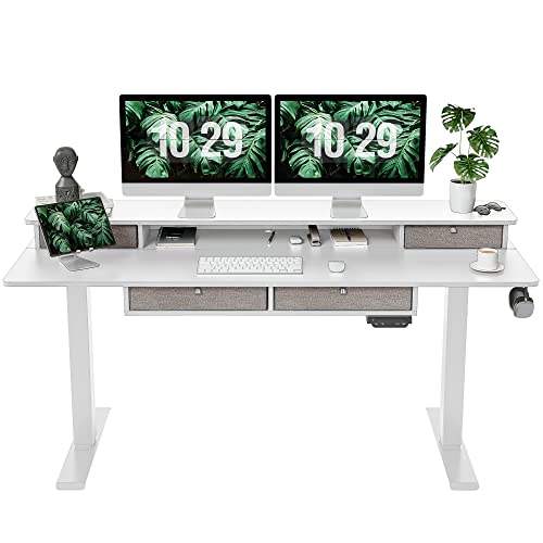 FEZIBO Standing Desk with 4 Drawers White Color/White Frame 55inch