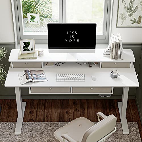 FEZIBO Standing Desk with 4 Drawers White Color/White Frame 55inch