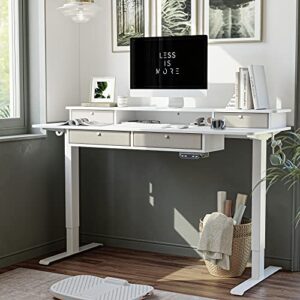 FEZIBO Standing Desk with 4 Drawers White Color/White Frame 55inch