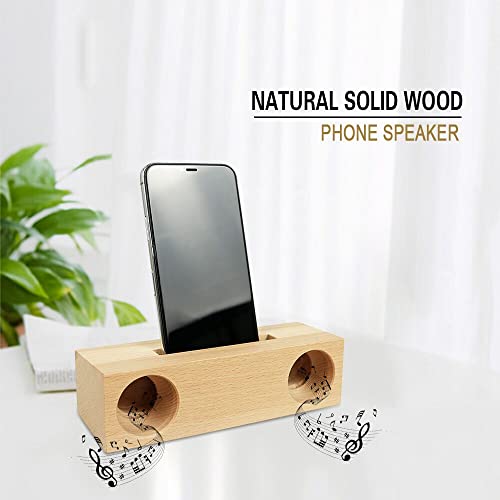 Sound Amplifier Speaker and Cell Phone Stand Holder,Natural Wooden Loudspeaker Desktop Mobile Phone Holder