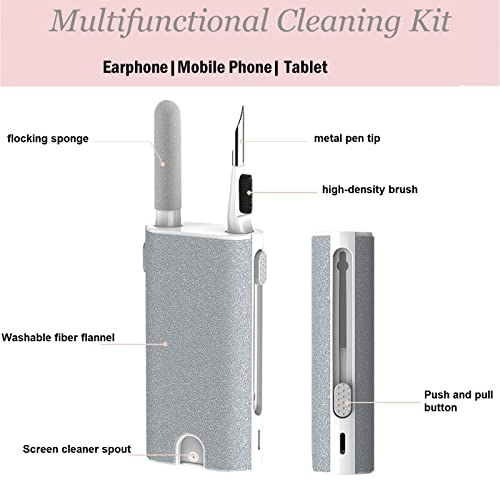 Esteguen Multi-Function Airpod Cleaner Kit- Laptop Phone Screen Cleaner Bluetooth Earphones Cleaning Tools for Airpods Pro Earbuds Cleaning Kit for Tablets Cell Phone Screen White