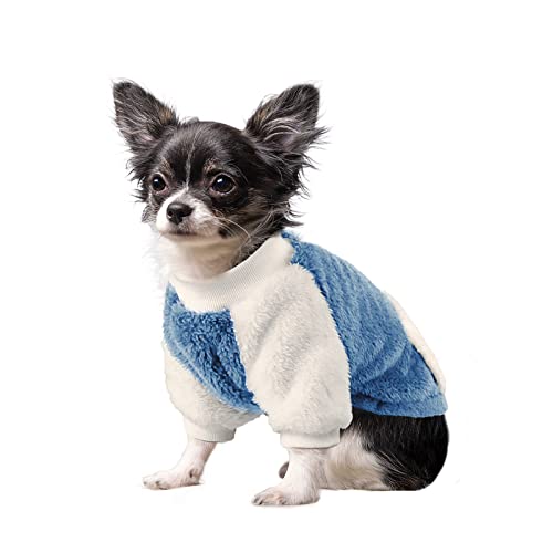 LESYPET Winter Dog Sweater for Small Dog, Fleece Warm Doggy Coat Puppy Pullover, Pocket Design Dog Clothes for Small Medium Dog Girl Boy, Blue Small