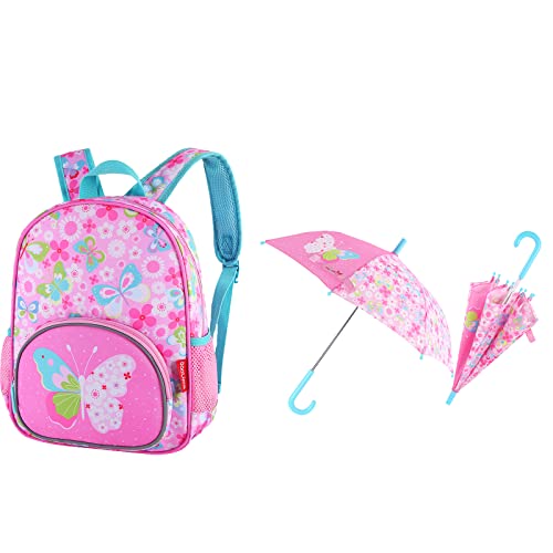 Daaupus Pink Butterfly Pattern Children's Backpack Children's Umbrella Set