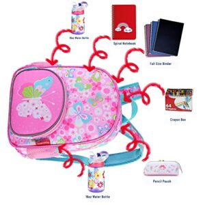 Daaupus Pink Butterfly Pattern Children's Backpack Children's Umbrella Set