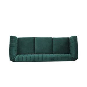 QHITTY Velvet Sofa, 84” Chesterfield Sofa Upholstered 3 Seater Large Sofa with Removable Cushions and Rolled Arm for Living Room, Dorm, Office (Dark Green)