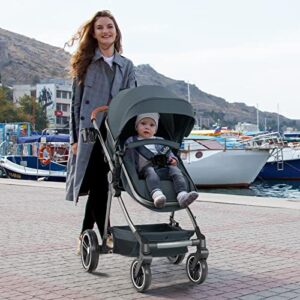 INFANS 2 in 1 High Landscape Convertible Baby Stroller, Newborn Reversible Bassinet Pram, Foldable Pushchair with Adjustable Canopy, Aluminum Structure, 5-Point Harness for Infant & Toddler (Black)