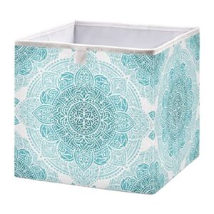 kigai aqua turquoise mandala cube storage bins - 11x11x11 in large foldable storage basket fabric storage baskes organizer for toys, books, shelves, closet, home decor