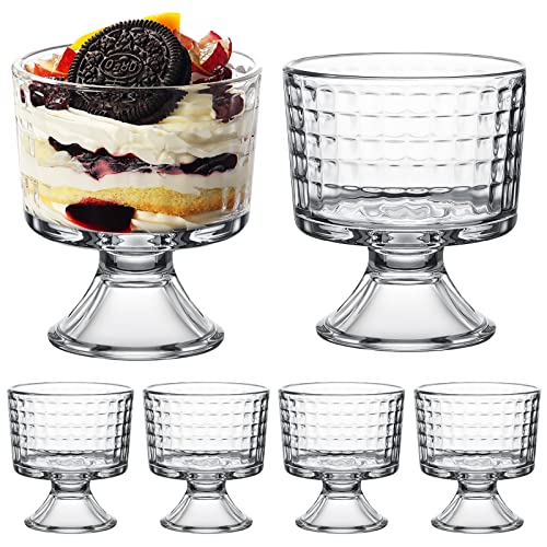 Homaisson Glass Dessert Bowls 6 Pcs, 9.8 oz Footed Crystal Trifle Bowls, Large Dessert Cups for Ice Cream, Sundaes, Parfait, Milkshakes, Fruits, Pudding, Snack, Cereal, Nuts, 3.6×4 in, XL