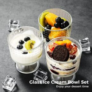 Homaisson Glass Dessert Bowls 6 Pcs, 9.8 oz Footed Crystal Trifle Bowls, Large Dessert Cups for Ice Cream, Sundaes, Parfait, Milkshakes, Fruits, Pudding, Snack, Cereal, Nuts, 3.6×4 in, XL