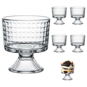 Homaisson Glass Dessert Bowls 6 Pcs, 9.8 oz Footed Crystal Trifle Bowls, Large Dessert Cups for Ice Cream, Sundaes, Parfait, Milkshakes, Fruits, Pudding, Snack, Cereal, Nuts, 3.6×4 in, XL