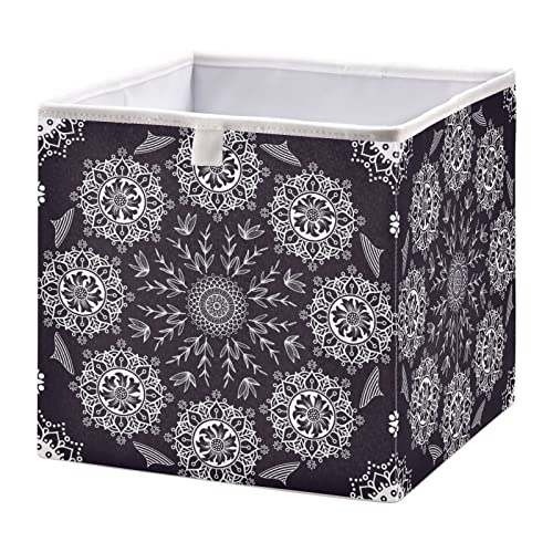 Kigai Black Mandala Cube Storage Bins - 11x11x11 In Large Foldable Storage Basket Fabric Storage Baskes Organizer for Toys, Books, Shelves, Closet, Home Decor